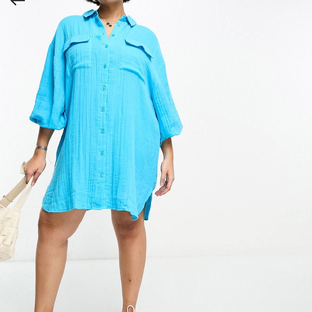 Asos Design Curve Double Cloth Oversized Mini Shirt D… - Gem